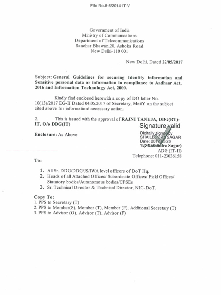 MeitY Guidelines For Identity Information | PDF
