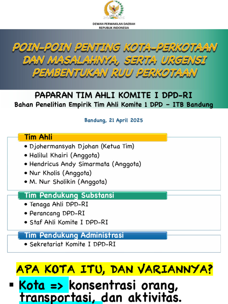 Rev 21 April 2025 Bahan Penelitian Empirik Komite 1 DPD-ITB Bandung RUU Perkotaan 2025 | PDF