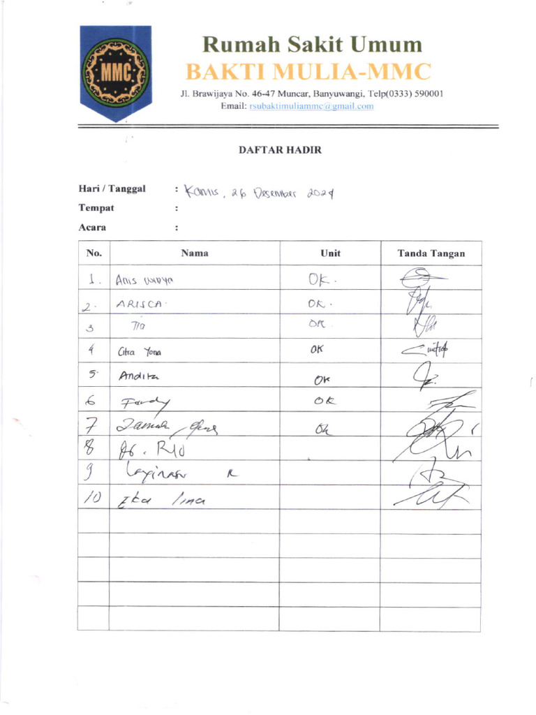 Absensi Rapat Unit | PDF