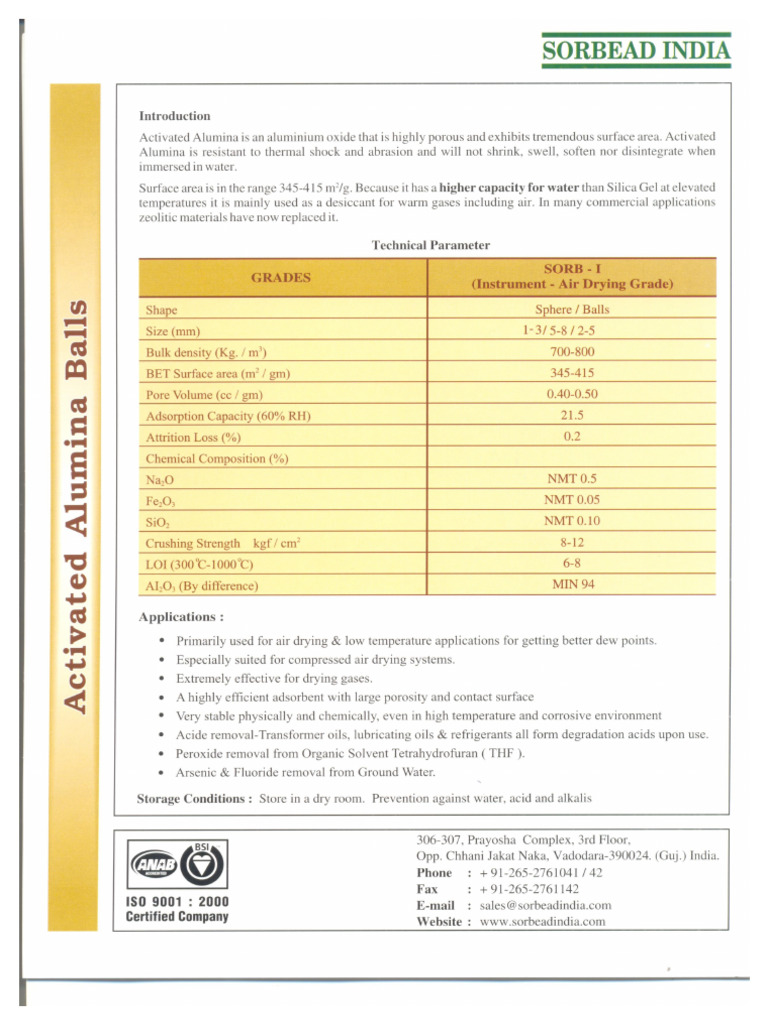 Activated Alumina - Tds | PDF