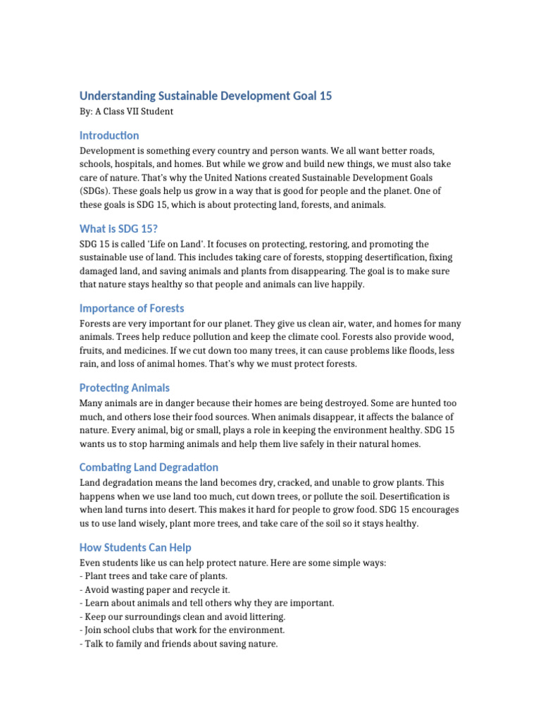 SDG15 ClassVII Structured Report | PDF | Sustainability | Earth Sciences
