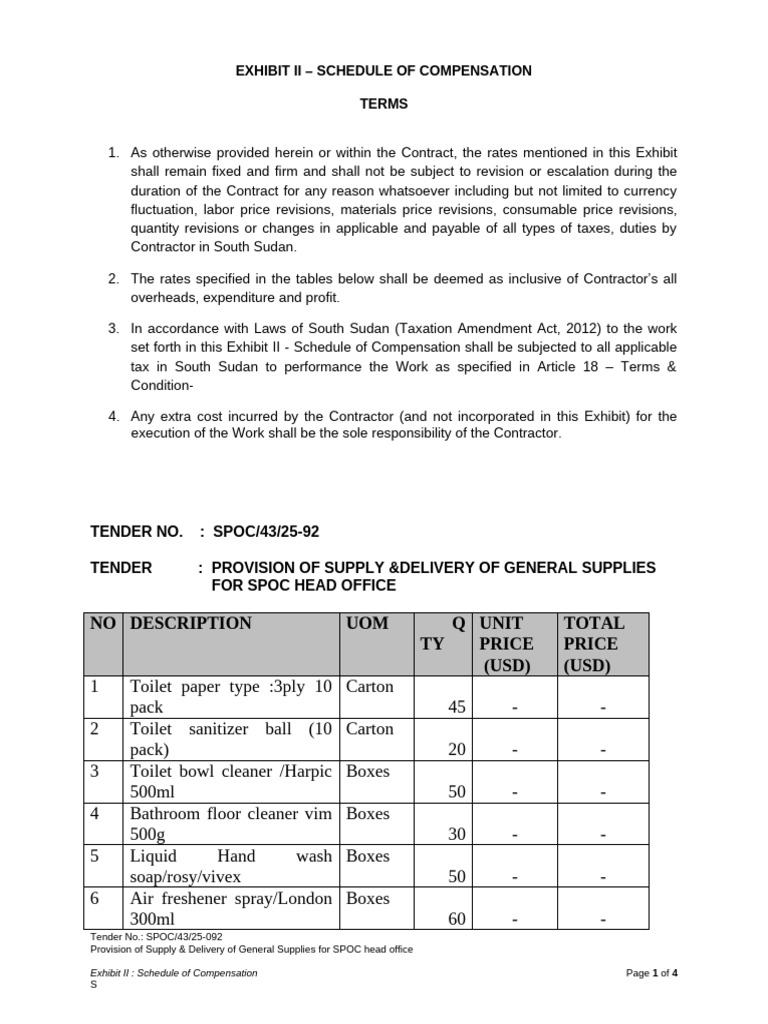 Exhibit II - Schedule of Compensation | PDF | Taxes | Prices