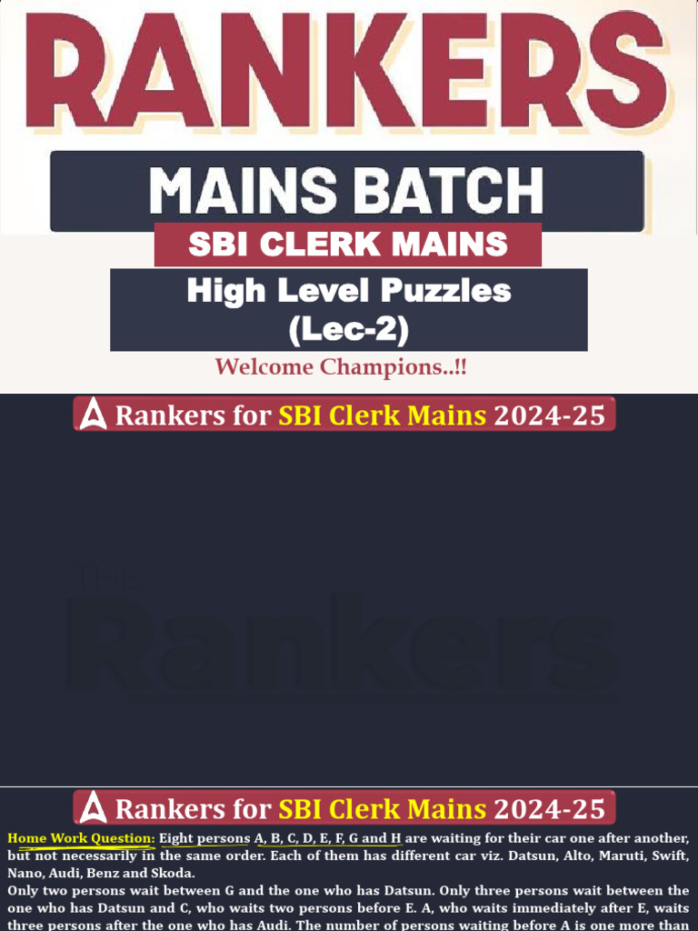 High Level Puzzles (Lec-2) | PDF