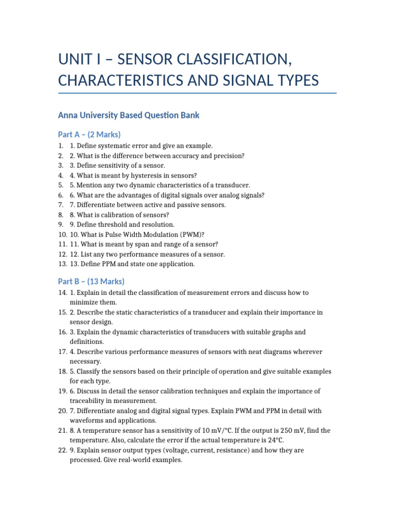 Sensor Classification and Characteristics | PDF