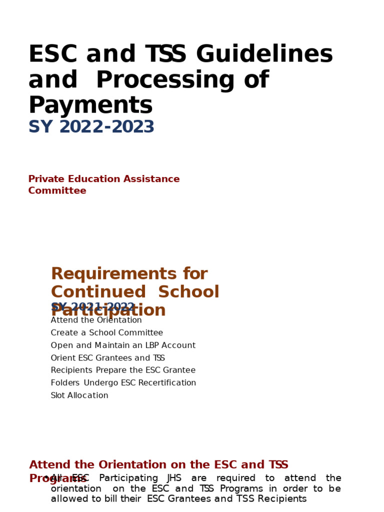 ESC and TSS Payment Guidelines 2022-2023 | PDF | Middle Schools