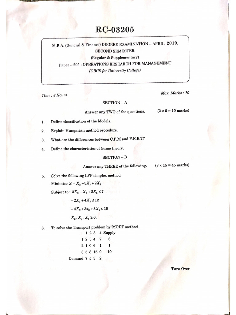 Operation Management and Operation Research Previous Question Papers | PDF