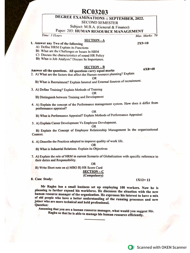 HRM 2nd Semester Previous Papers | PDF