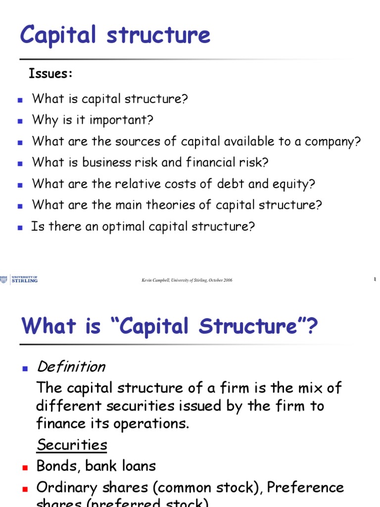 196.capital Structure Intro Lecture 1 | PDF | Capital Structure ...