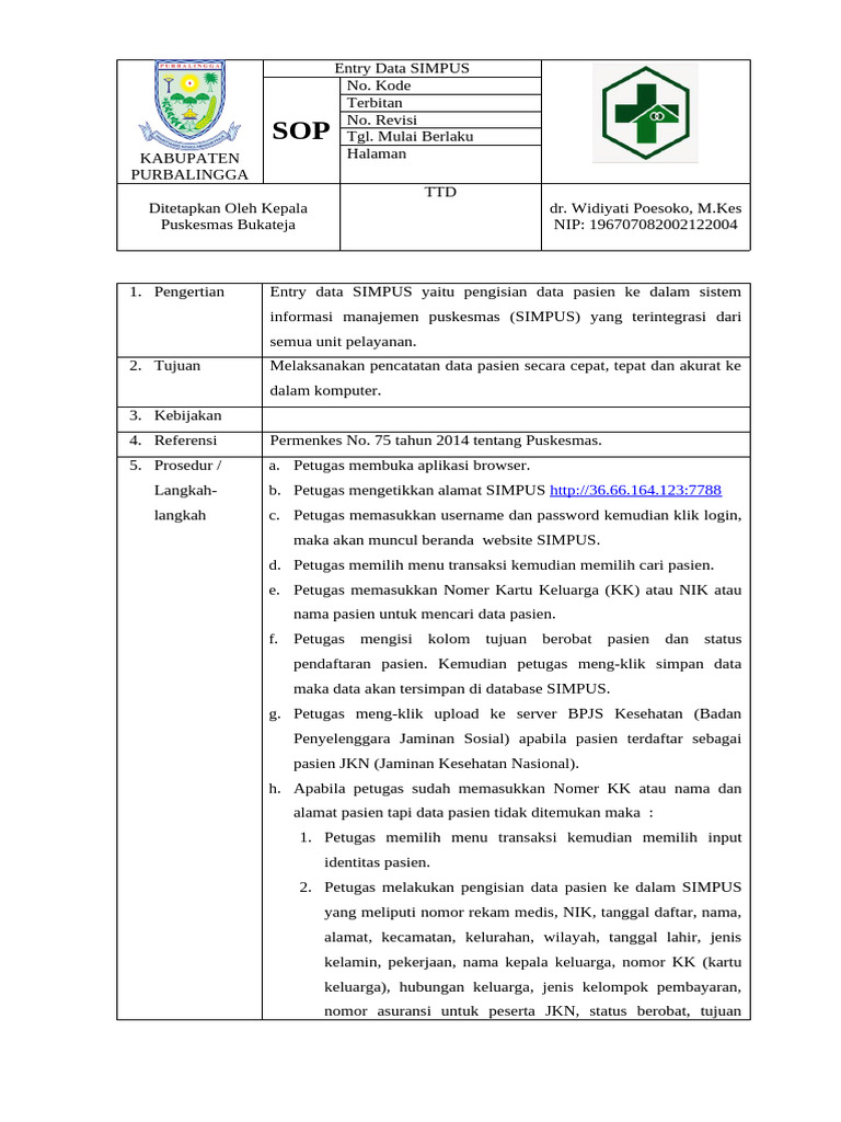 SOP Input Simpus | PDF