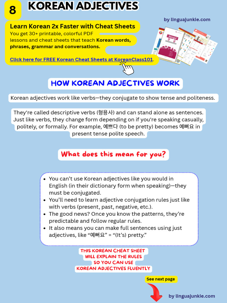 Korean Adjective Conjugation Guide | PDF | Verb | Grammatical Conjugation