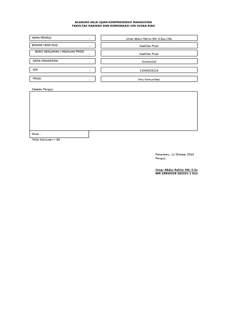 Nilai Kompre Syamsurizal | PDF