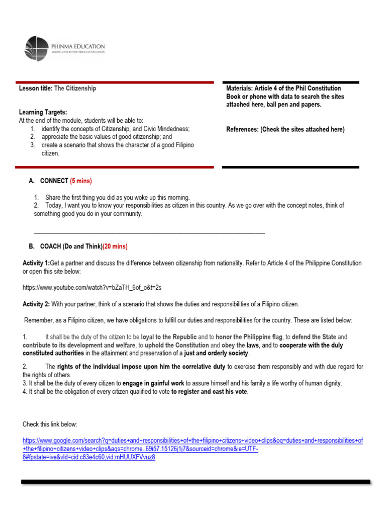 Citizenship Education for Filipinos | PDF | Citizenship | Justice