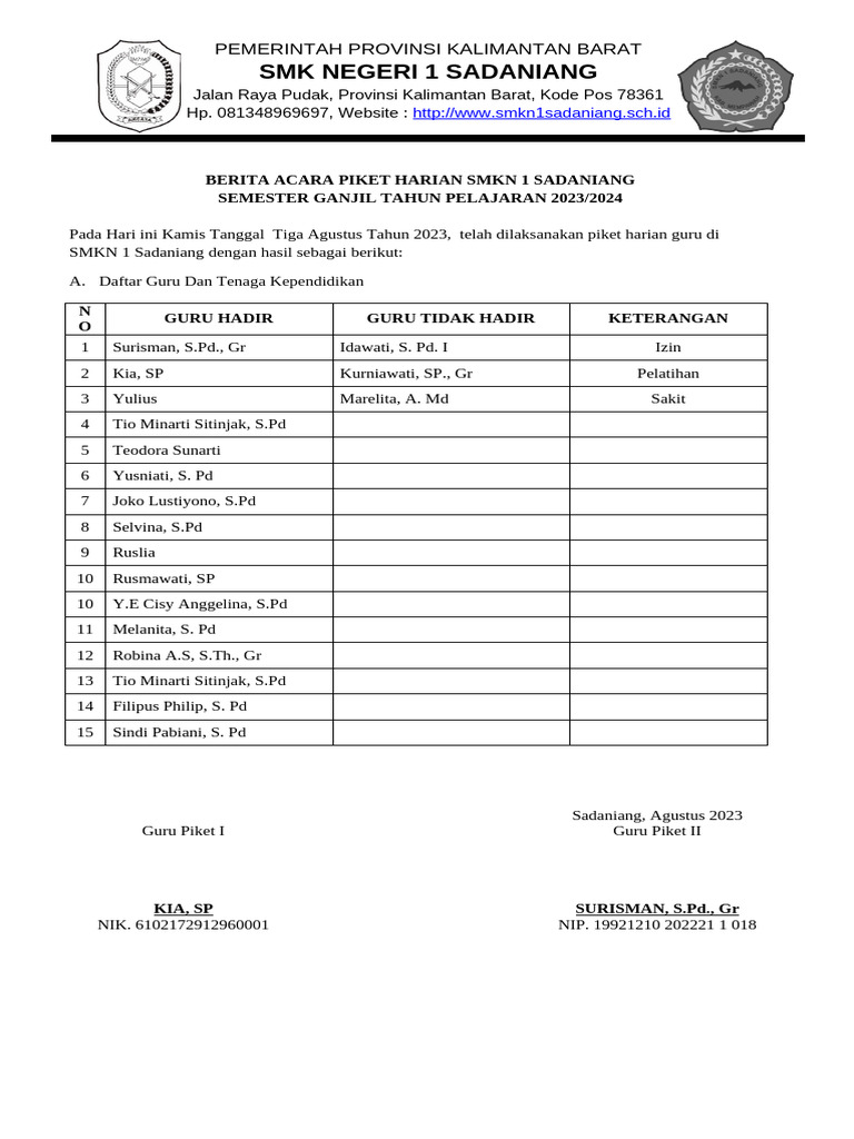 Berita Acara Piket 3 Agt | PDF