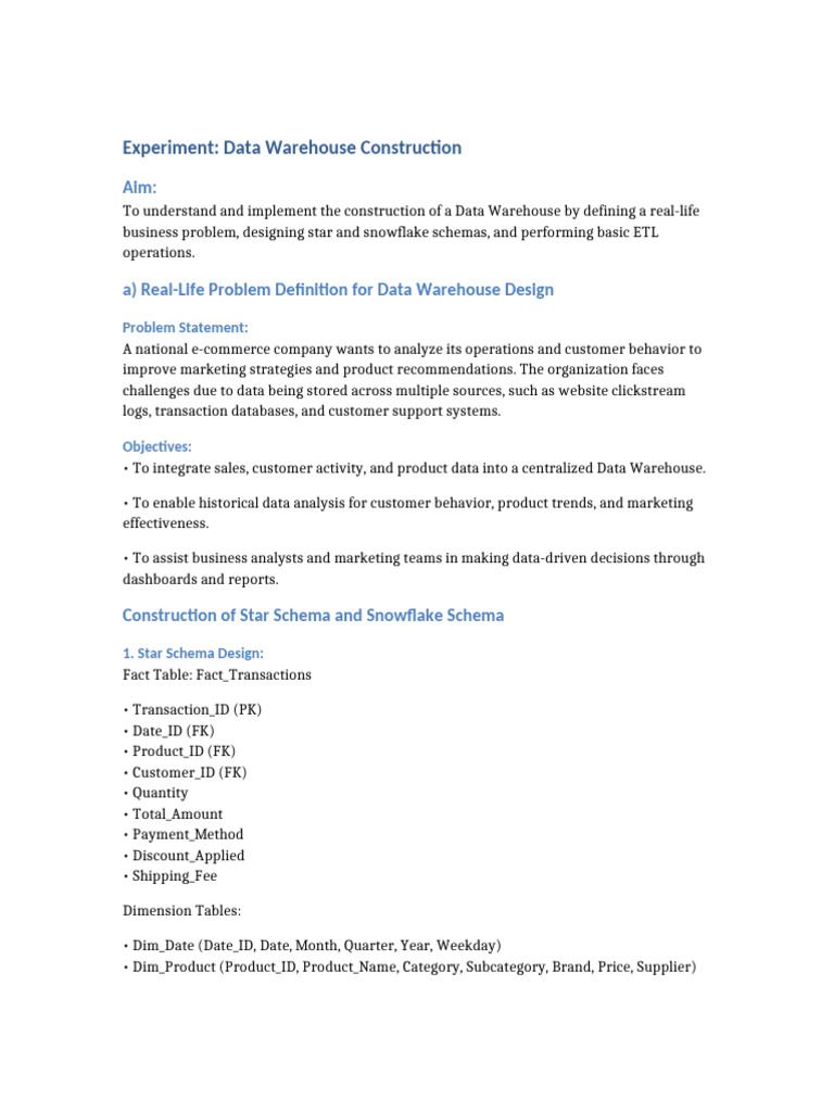 Data Warehouse Experiment Updated | PDF | Data Warehouse | Business