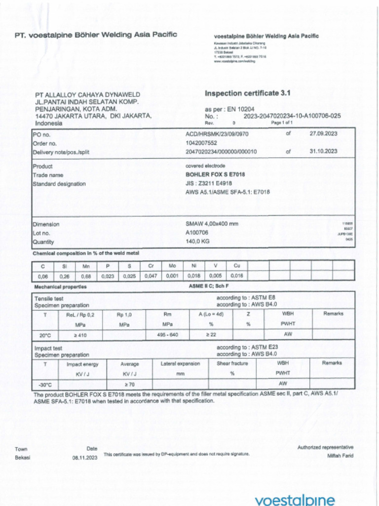 Mill Certificate Electrode | PDF
