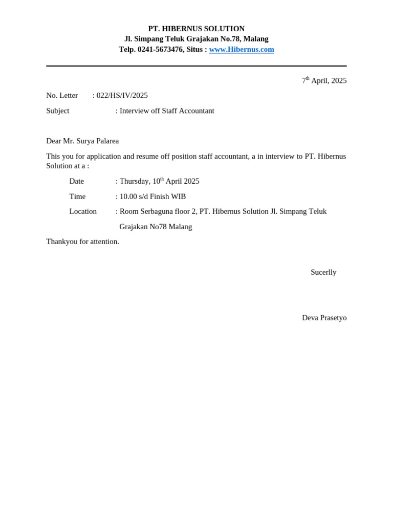 Interview Invitation for Staff Accountant | PDF