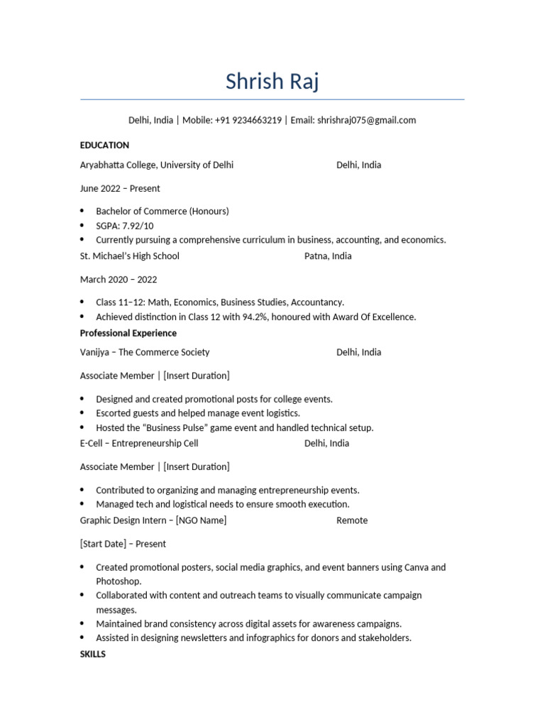 Shrish Raj Resume With Graphic Intern | PDF | Microsoft Excel ...