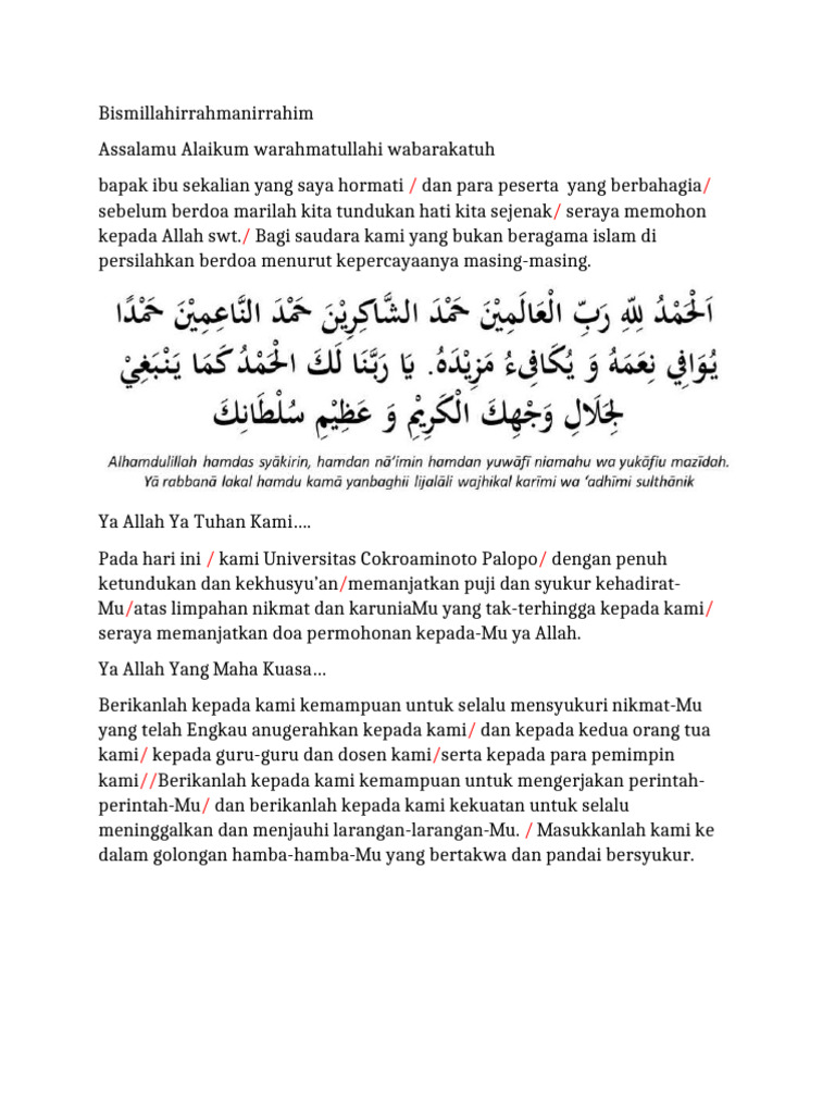 Doa Kegiatan Pelepasan Kampus Mengajar 5 | PDF