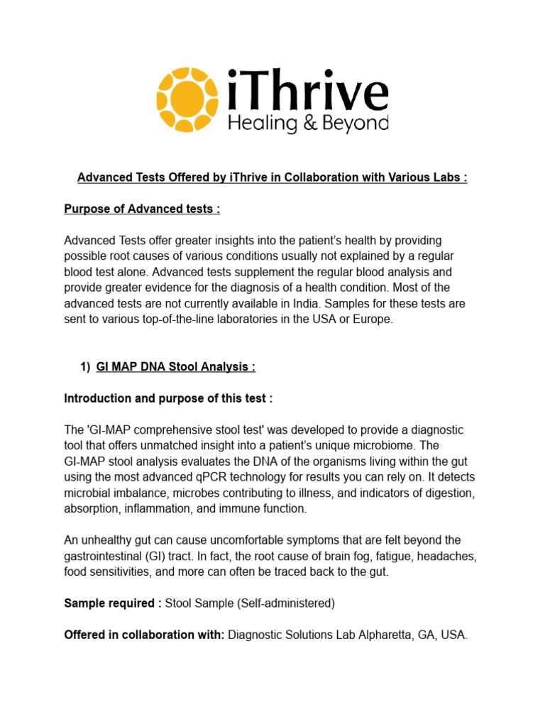 Advanced Tests List Offered by IThrive Latest (July 2025) | PDF ...