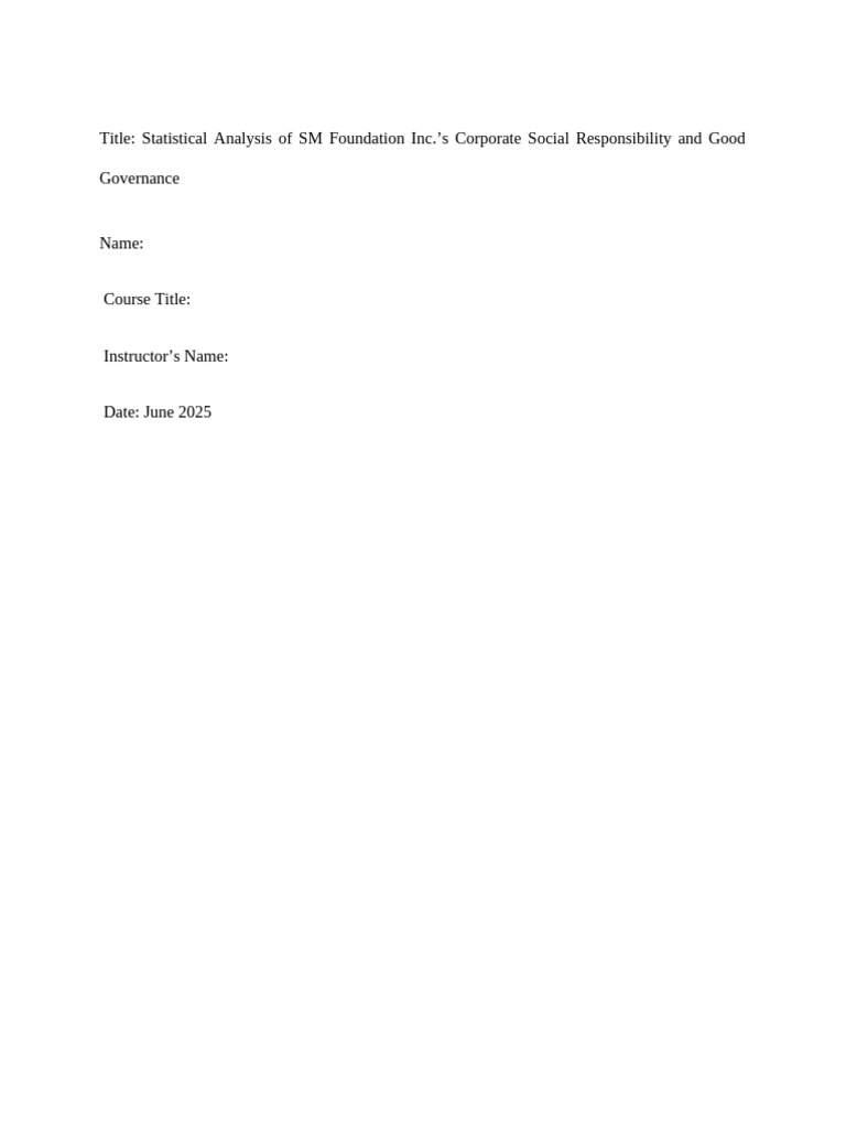 SM Foundation Inc. CSR Analysis Report | PDF | Statistics | Corporate ...