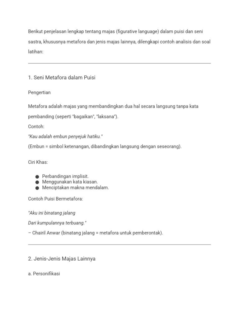 Seni Metafora Dalam Puisi: "Kau Adalah Embun Penyejuk Hatiku." | PDF