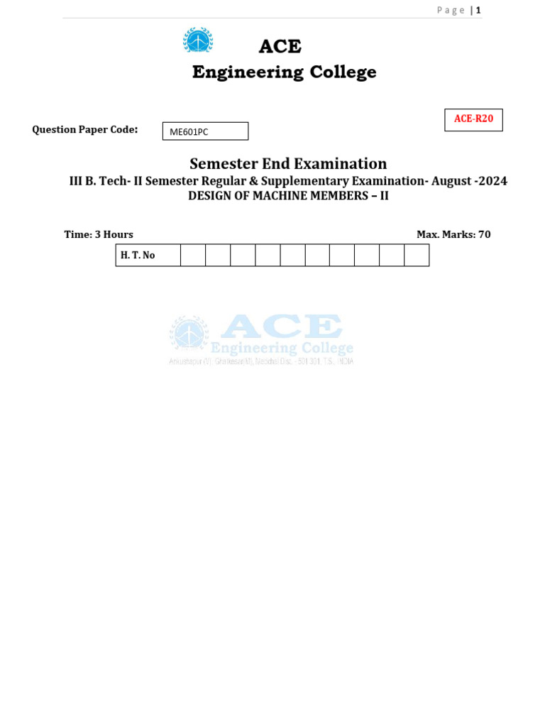 Machine Design Exam Paper - B.Tech 2024 | PDF | Gear | Bearing (Mechanical)