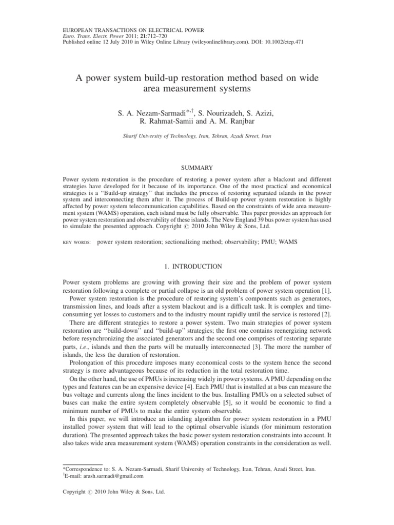 Power System Build-Up Restoration Method | PDF | Applied Mathematics ...