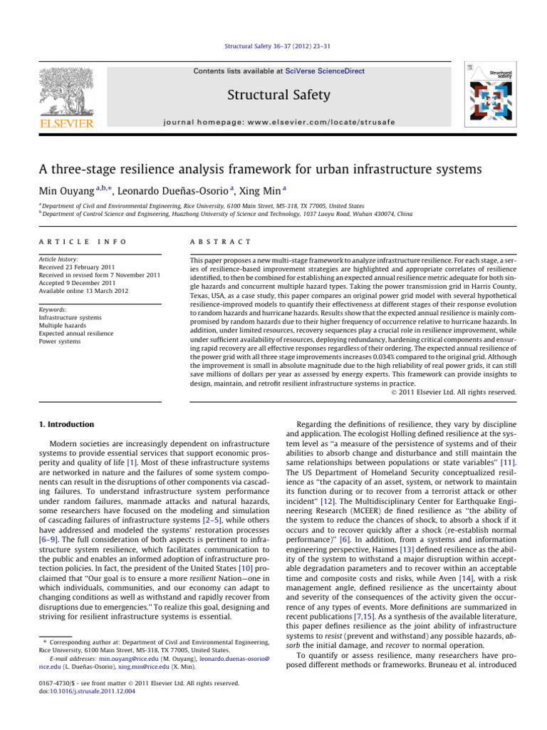 Resilience Framework for Urban Infrastructure | PDF | Infrastructure ...