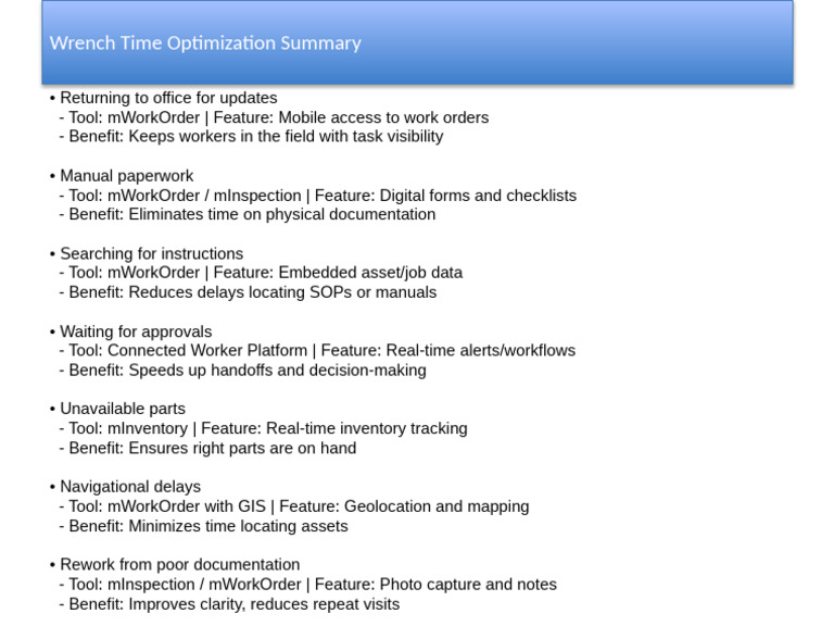 Wrench Time Optimization Summary Slide | PDF