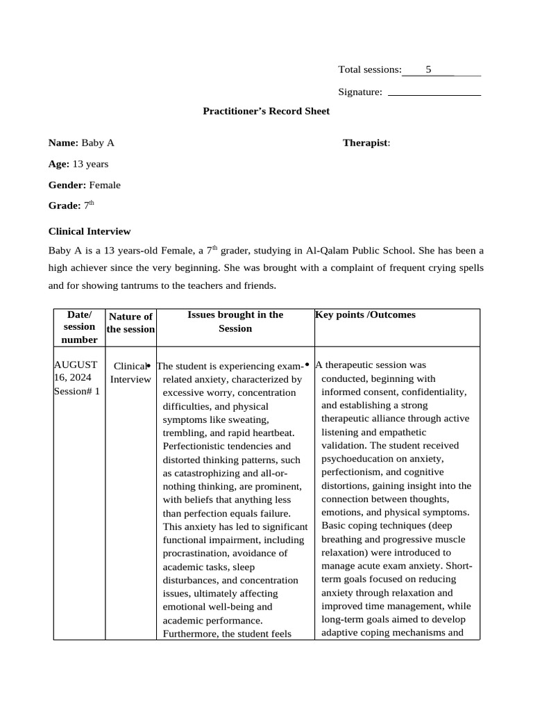 Sample Logs For Therapy Sessions | PDF | Cognitive Behavioral Therapy ...