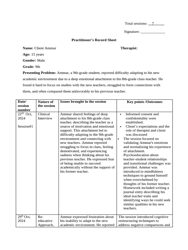 Sample Logs For Therapy Sessions | PDF | Attachment Theory | Cognitive ...