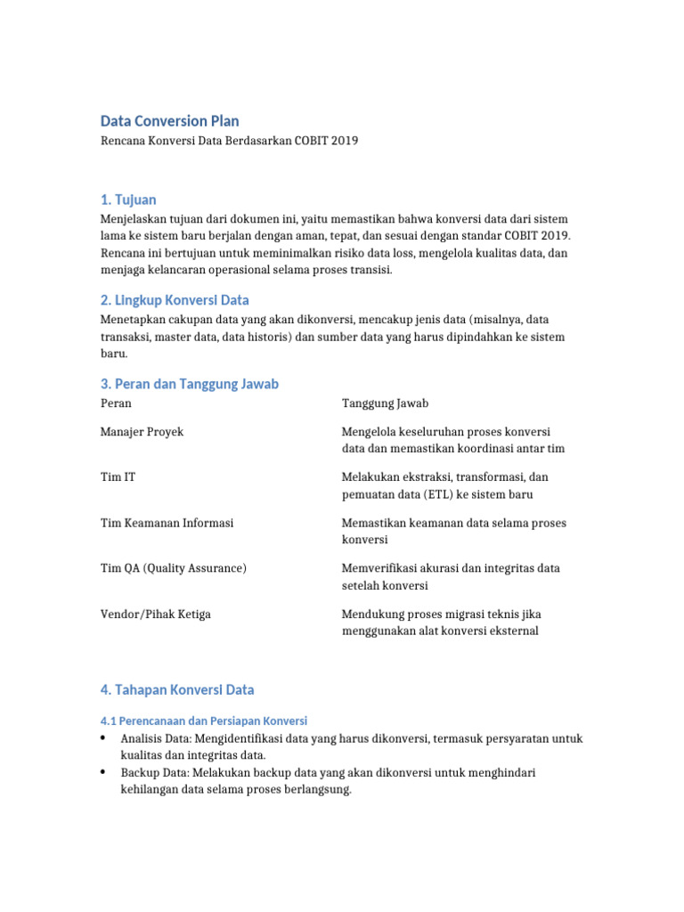 Data Conversion Plan COBIT 2019 | PDF