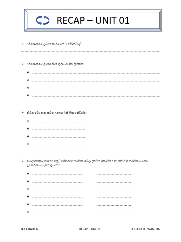 Grade 6 Recap Unit 1 | PDF