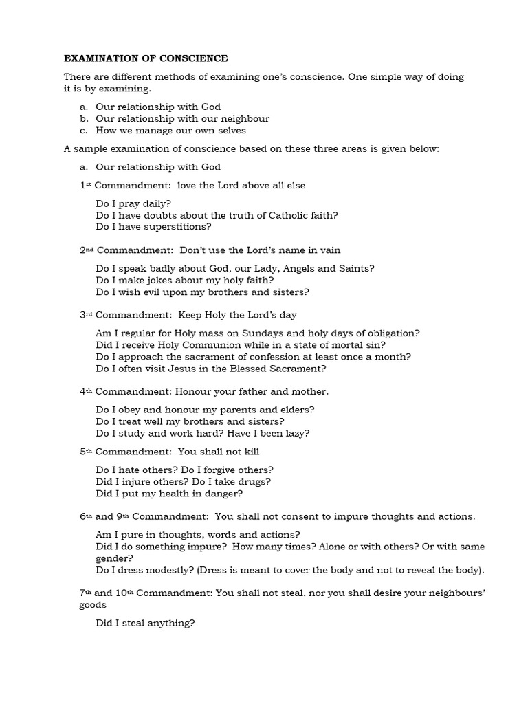 Examination of Conscience | PDF | Confession (Religion) | Penance
