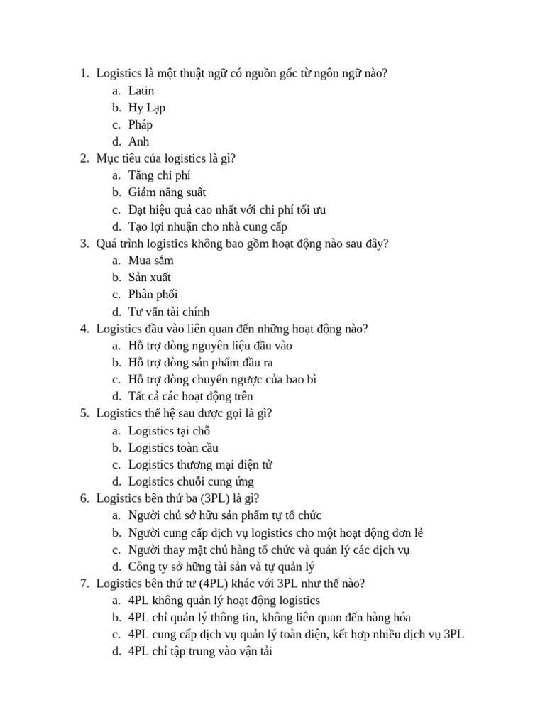 De Cuong Logistics Co Ban | PDF