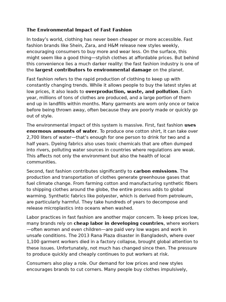 The Environmental Impact of Fast Fashion | PDF | Clothing | Natural ...