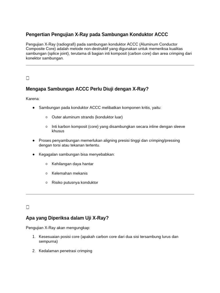 Uji X-Ray Sambungan Konduktor ACCC | PDF