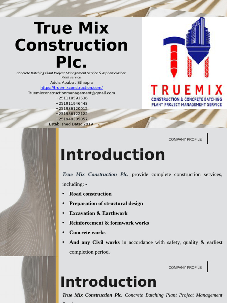 True Mix Construction Plc Profile | PDF | Concrete | Engineering