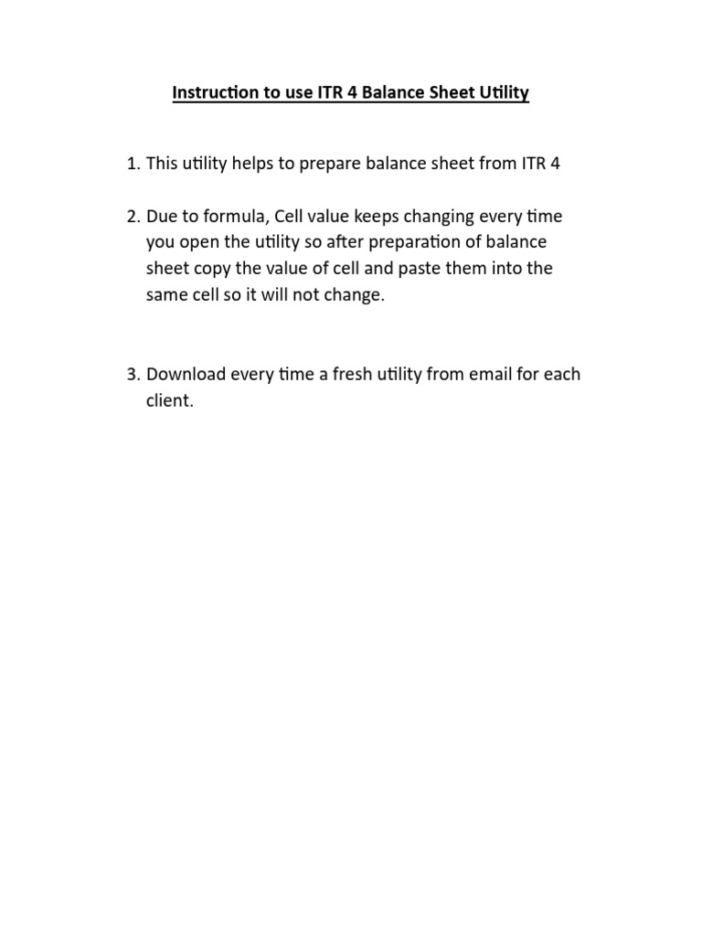 Instructions For ITR 4 Balance Sheet Utility | PDF