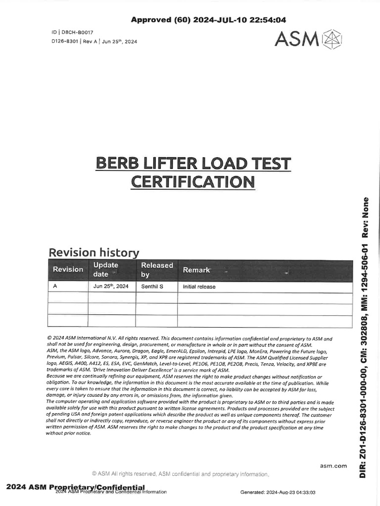 1294-506-01 Load Test Certification | PDF