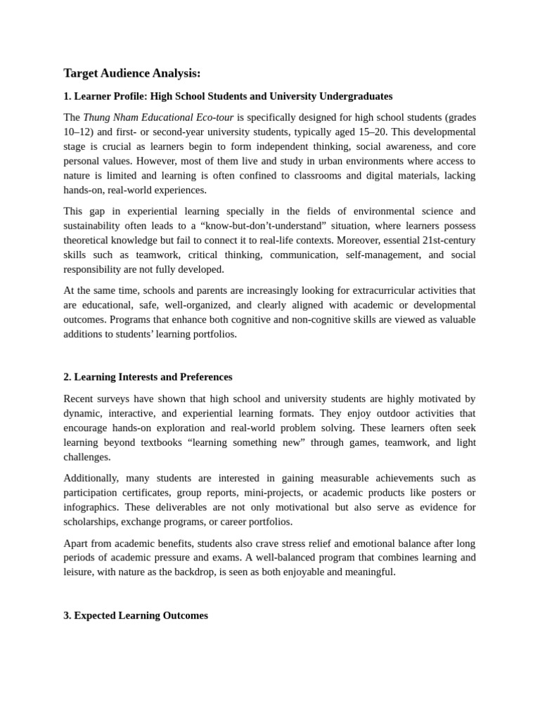 IM - PJ05-Target Audience Analysis | PDF | Learning | Sustainability