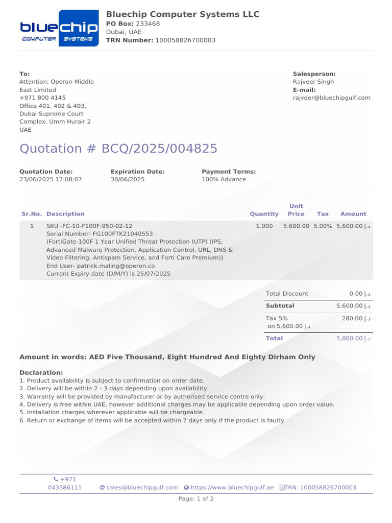 Quotation - BCQ - 2025 - 004825 | PDF