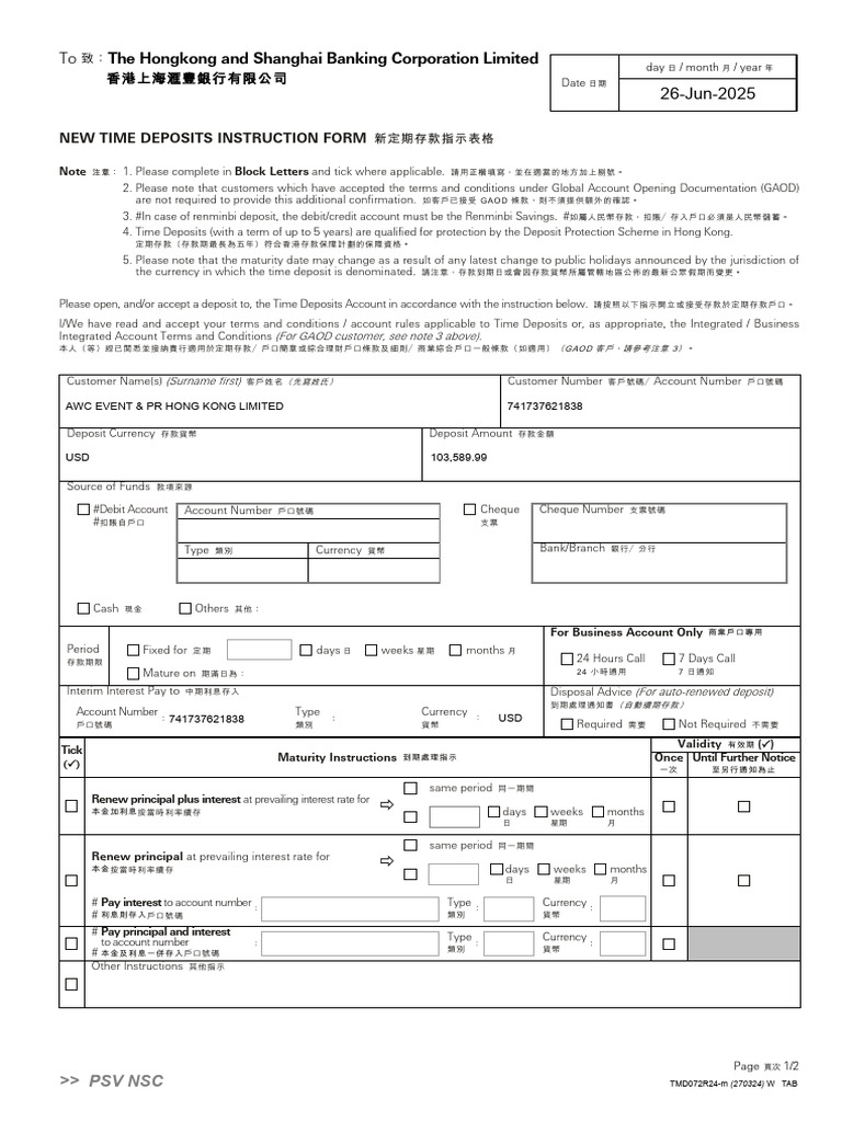 TMD Form Awc | PDF | Banks | Deposit Account