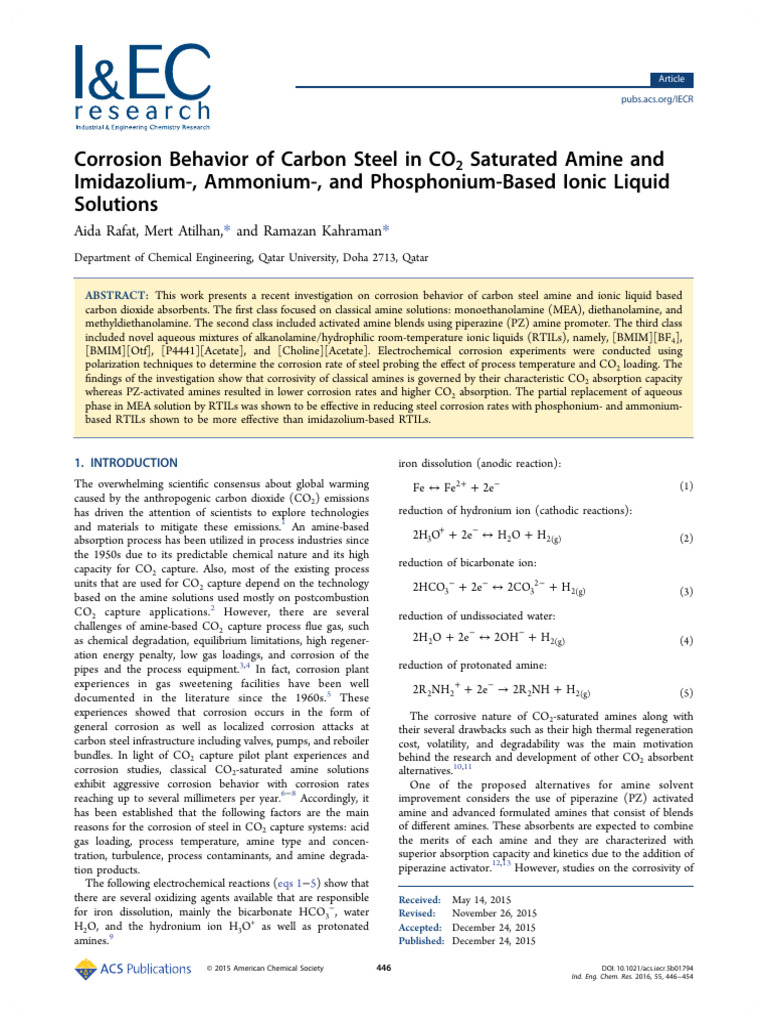 Rafat Et Al 2016 Corrosion Behavior of Carbon Steel in Co2 Saturated ...