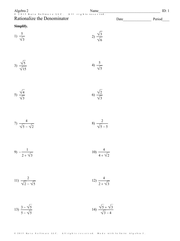 1-17-22 Rationalize The Denominator | PDF | Mathematics | Arithmetic