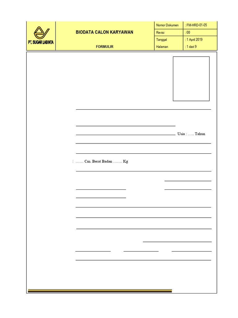 FM-HRD-01-05 Formulir Biodata Calon Karyawan | PDF