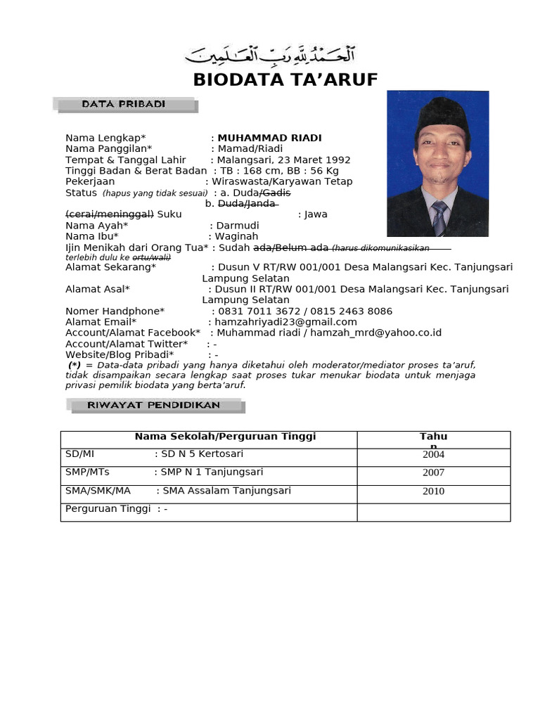 Profil Ta'aruf Muhammad Riadi | PDF
