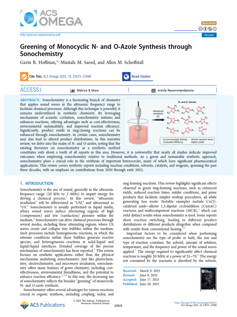 Sonochemistry in N- and O-Azole Synthesis | PDF | Chemical Reactions ...