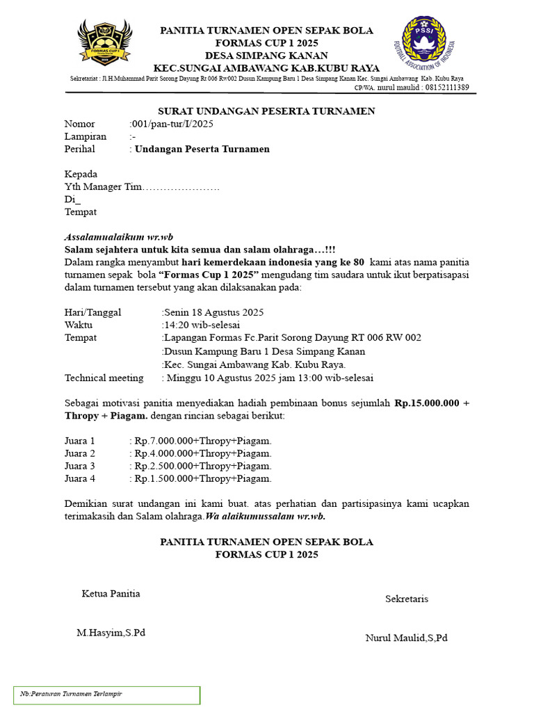 Surat Undangan Turnamen | PDF