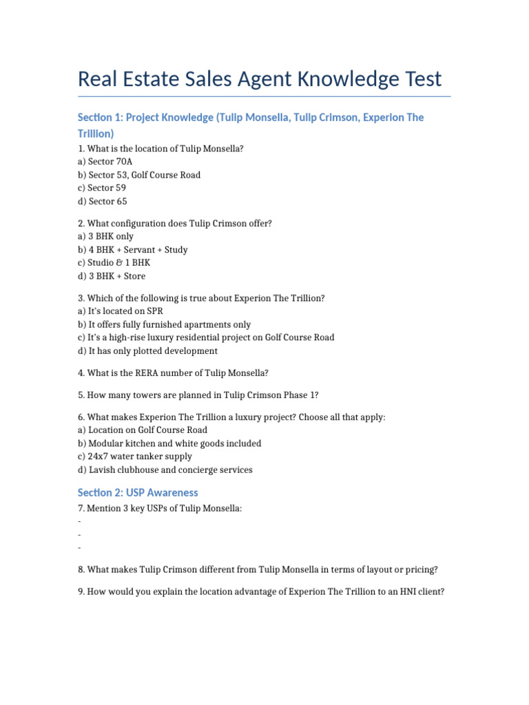 Real Estate Knowledge Test Overview | PDF